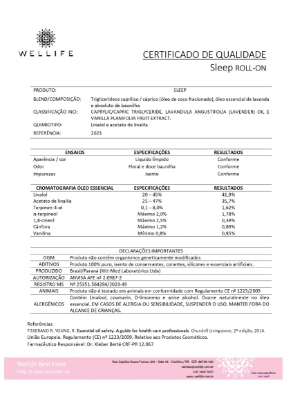 Wellife Óleo Essencial Blend Roll on Sleep 10 ml | Wellife