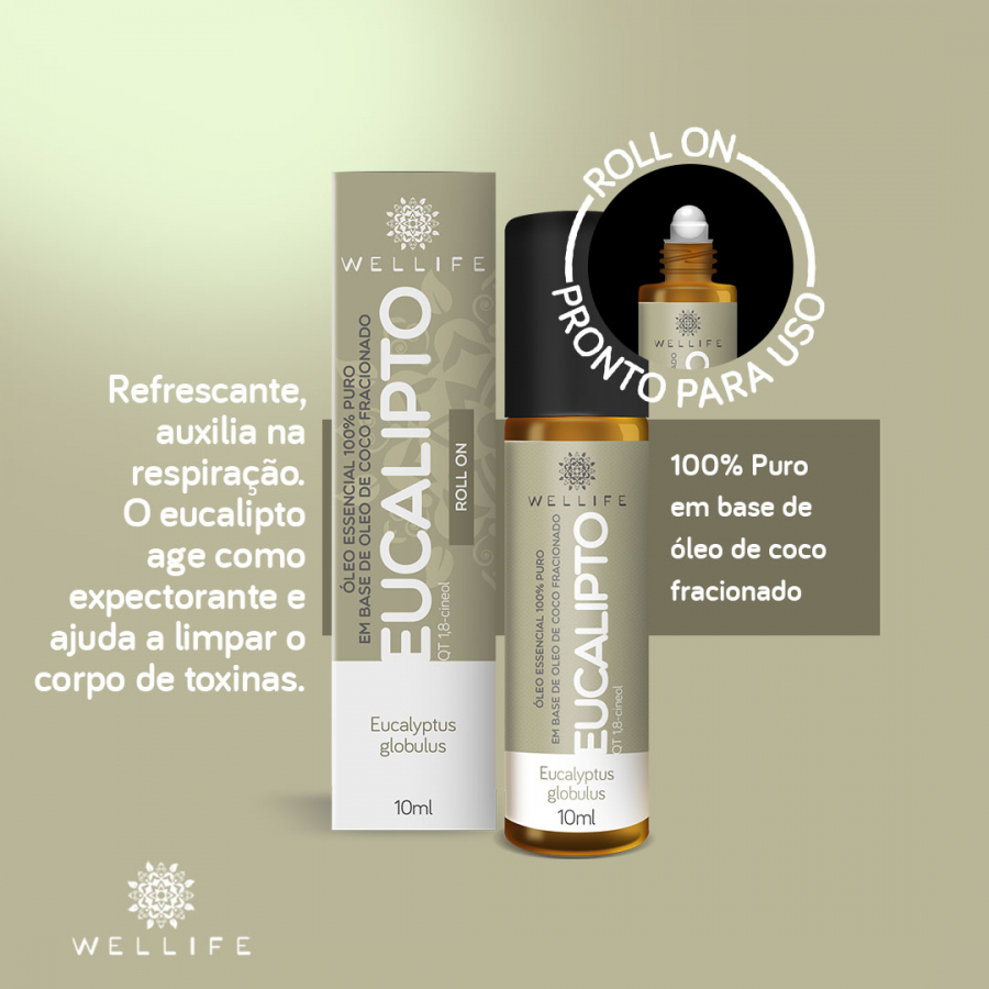 Wellife Óleo Essencial Roll on Eucalipto 10ml | Wellife